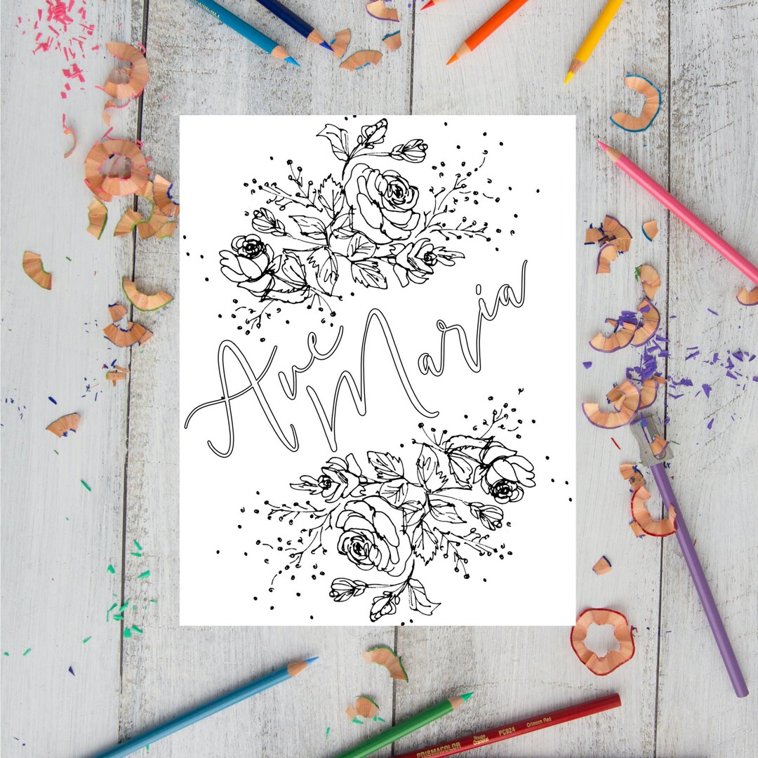Catholic Coloring Page - "ave María", Meaning Hail Mary in Latin ...