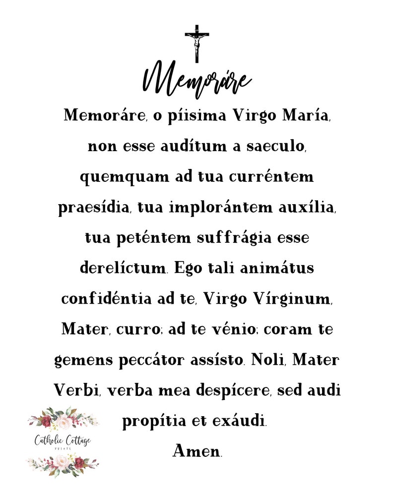 Memorare Catholic/christian Prayer in English and Latin - Etsy