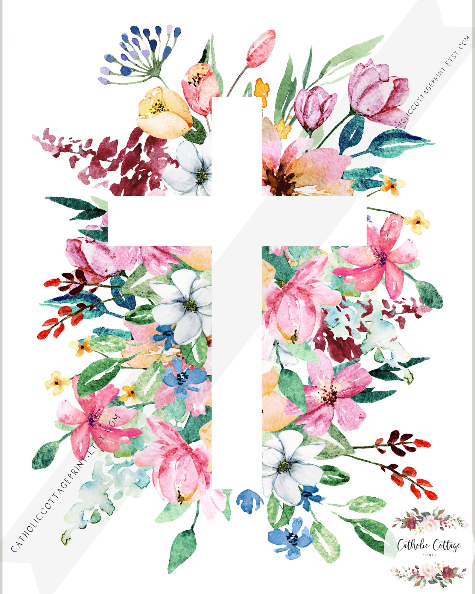 Christian Spring Printable With Floral Cross Digital | Etsy