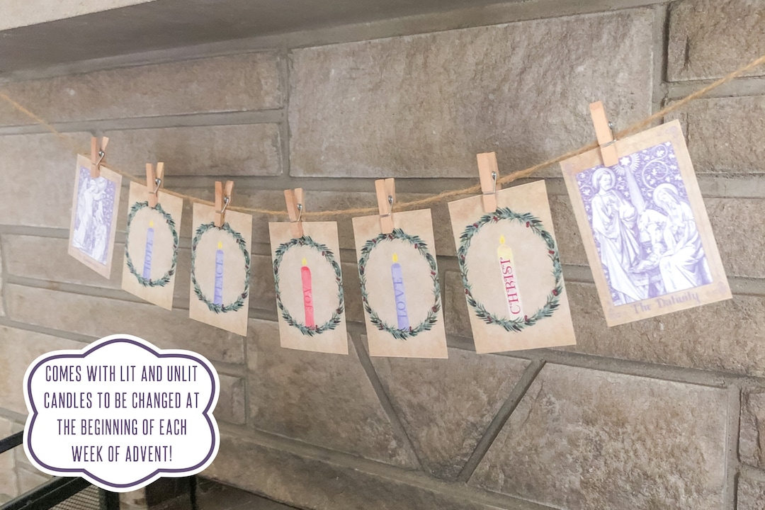Advent Candle Wreath Banner With Vintage Annunciation & Nativity - St ...