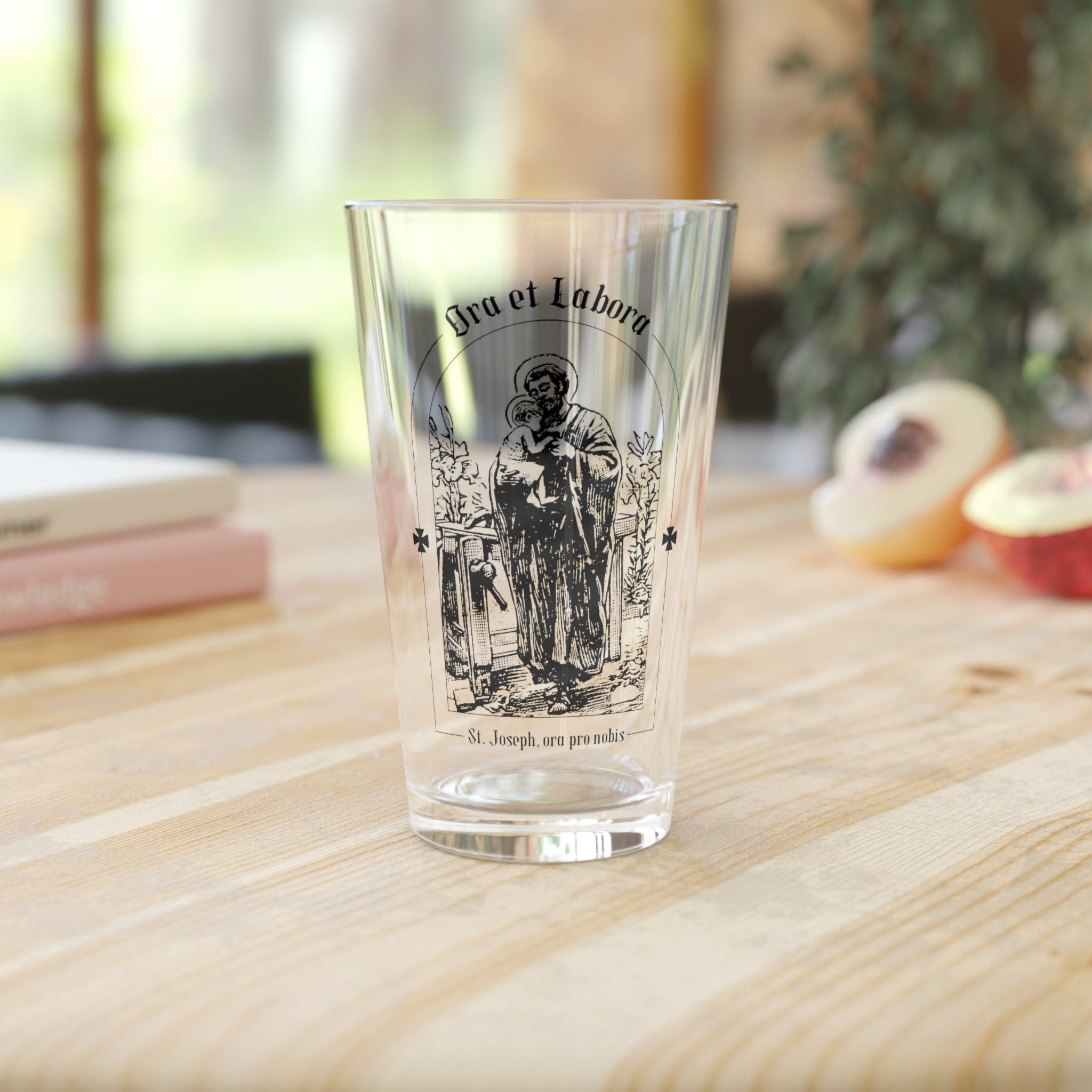 St. Joseph - Ora et Labora - Pint Glass, 16oz - St. Joseph, ora pro ...