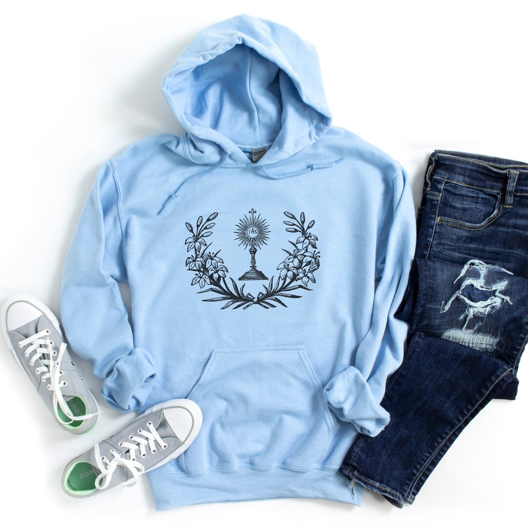 Floral Holy Eucharist Catholic Hoodie - Unisex Hooded Sweatshirt ...