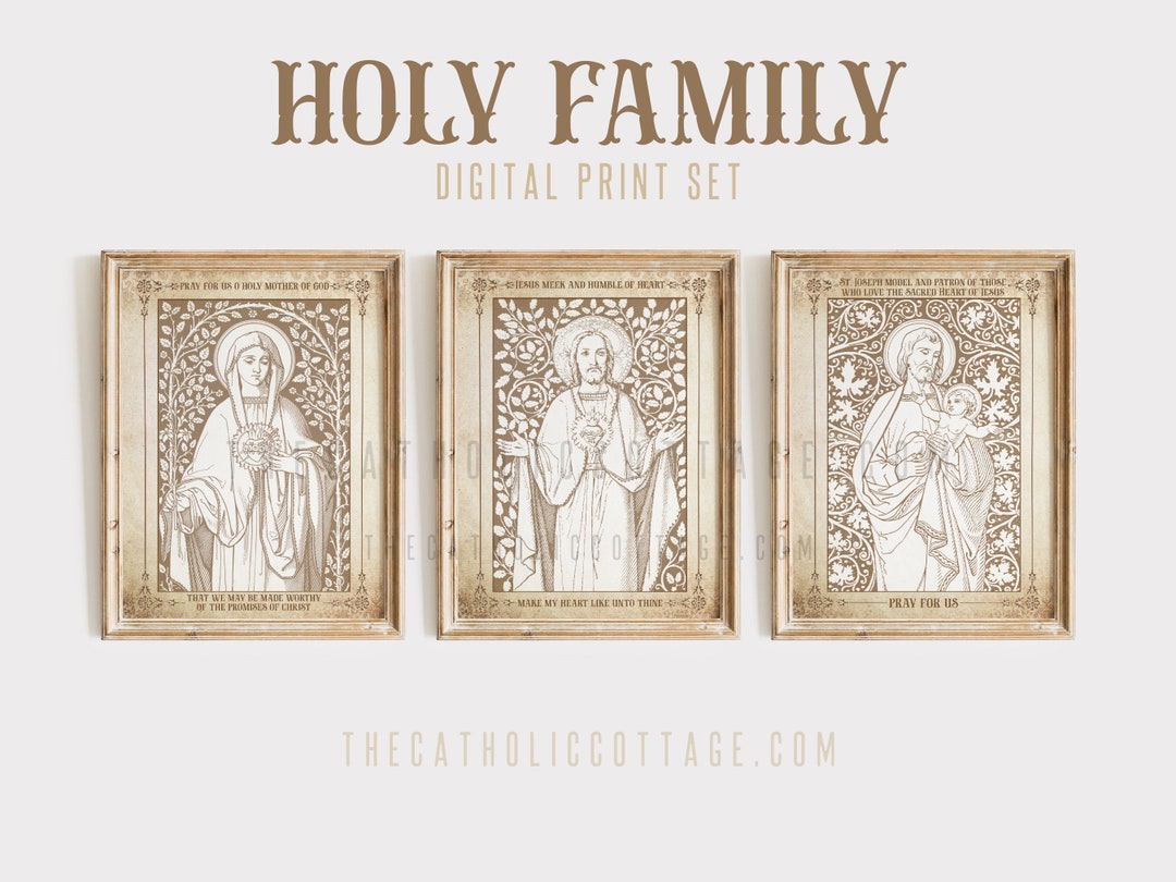 Vintage Holy Family Digital Print Set - Sacred Heart of Jesus ...