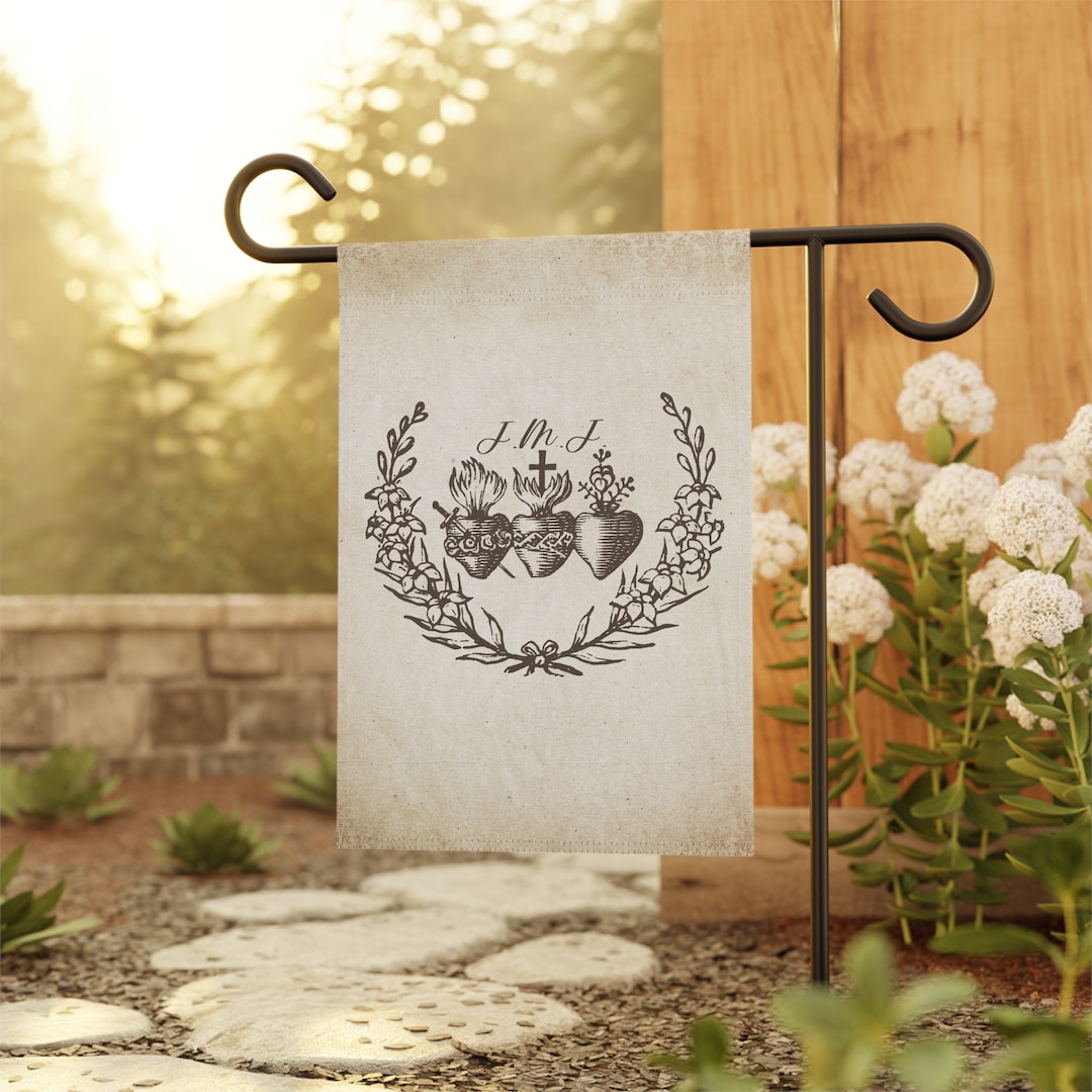 JMJ Vintage Holy Hearts Outdoor Garden & House Banner, Catholic Home ...