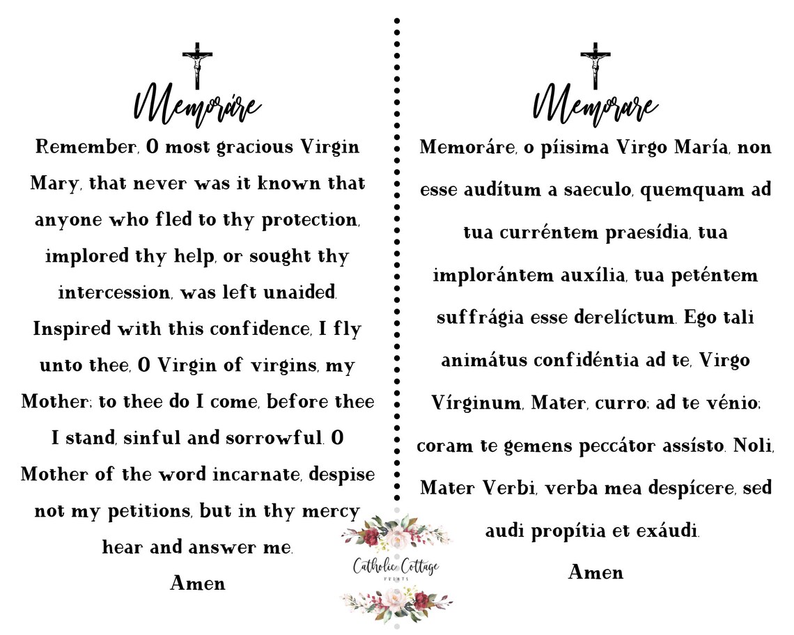 Memorare Catholic/Christian Prayer in English and Latin | Etsy