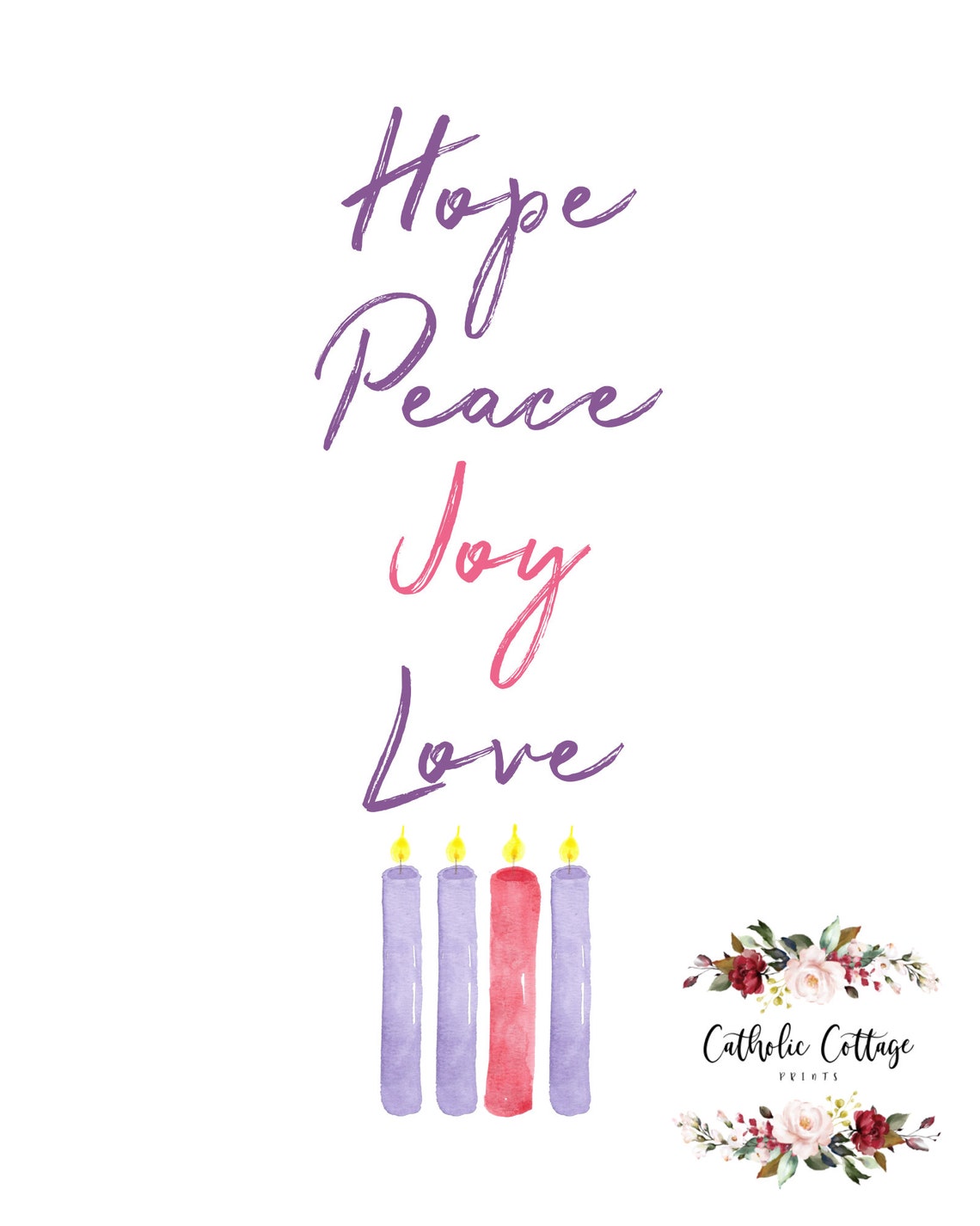 Advent Candles Printable Hope Peace Joy Love Christmas - Etsy