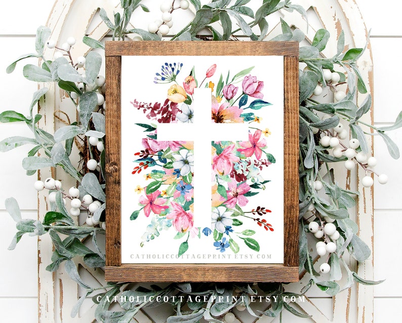 Christian Spring Printable With Floral Cross Digital | Etsy