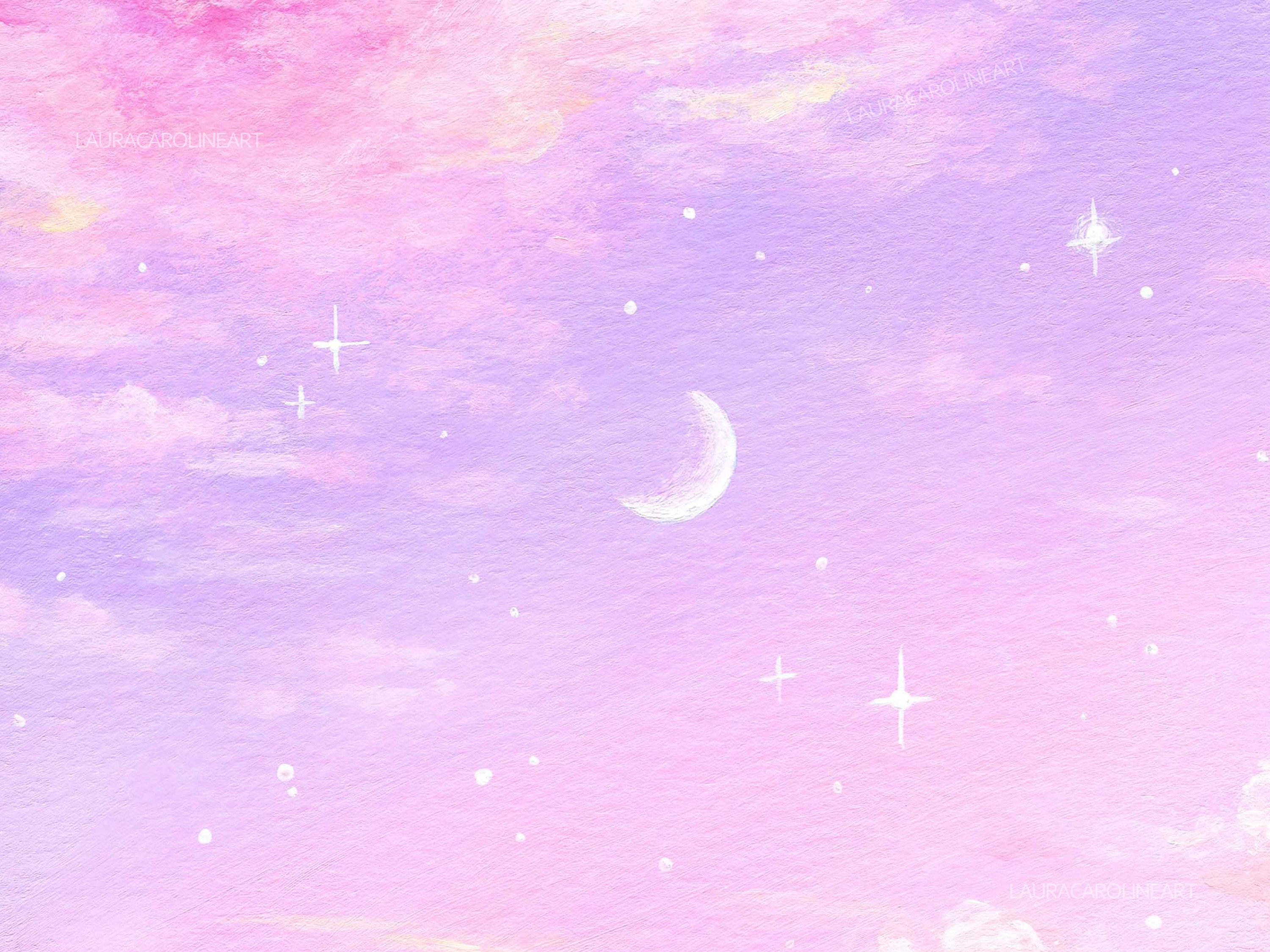 Pastel Pink Moon and Clouds Art Print A4/A5/A6 - Etsy UK