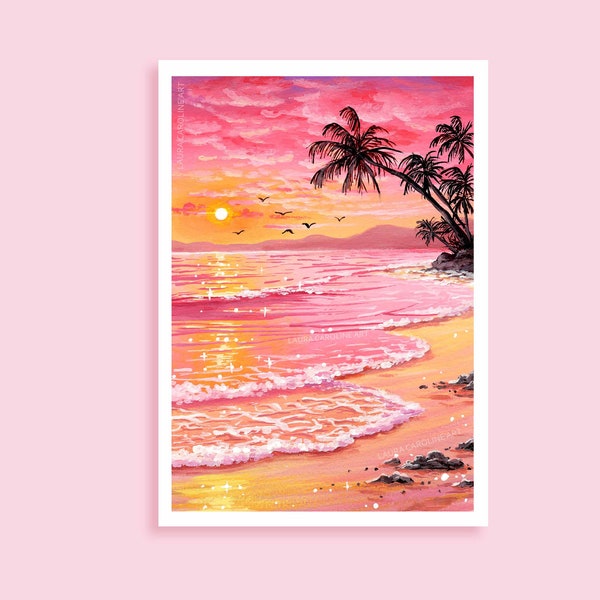 Pink Sunset Painting - Etsy