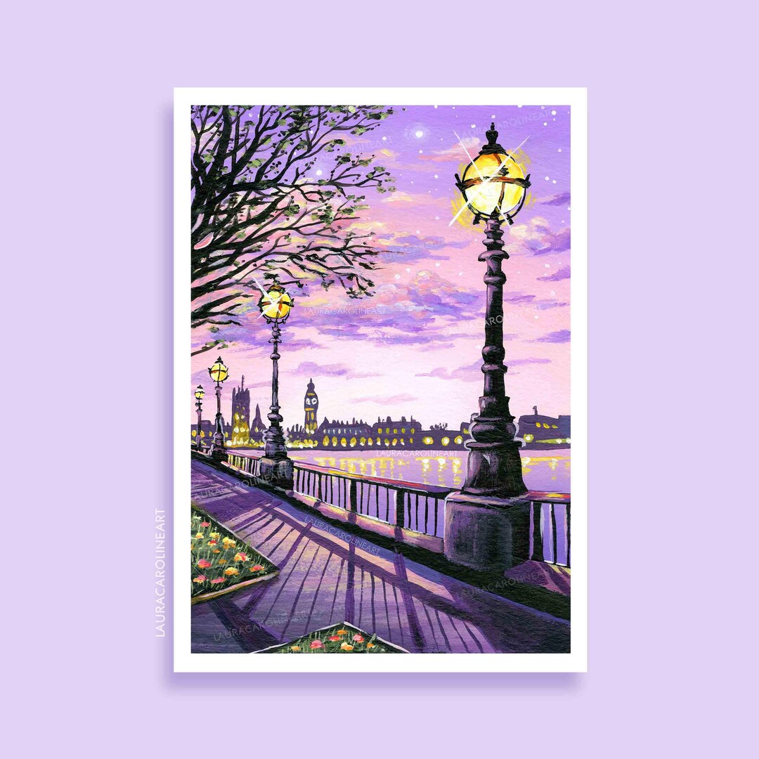 River Thames London Sunset Art Poster ~ A4/A5/A6 ~ Acrylic Painting ...
