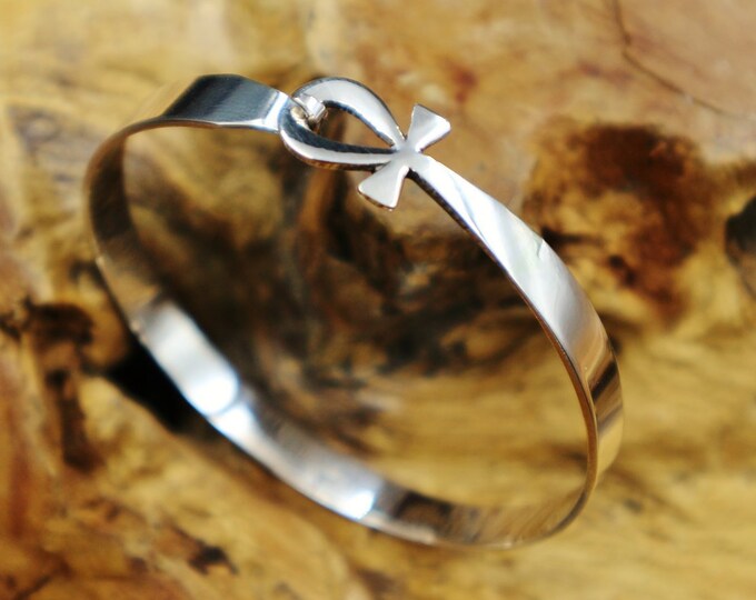Sideways Ankh Cross Bracelet, 925, Sterling Silver, Ank Cross Bangle ...