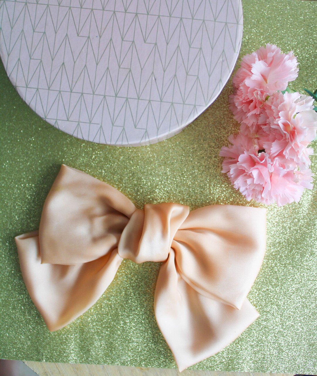Beige Satin Hair Barrette, Large Oversized Bow, Large Hair Barrette ...