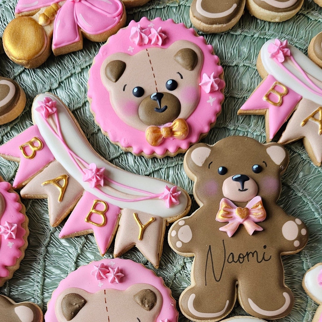 Adorable Bear-shaped Cookies Perfect for Baby Girl Celebrations, Hand ...