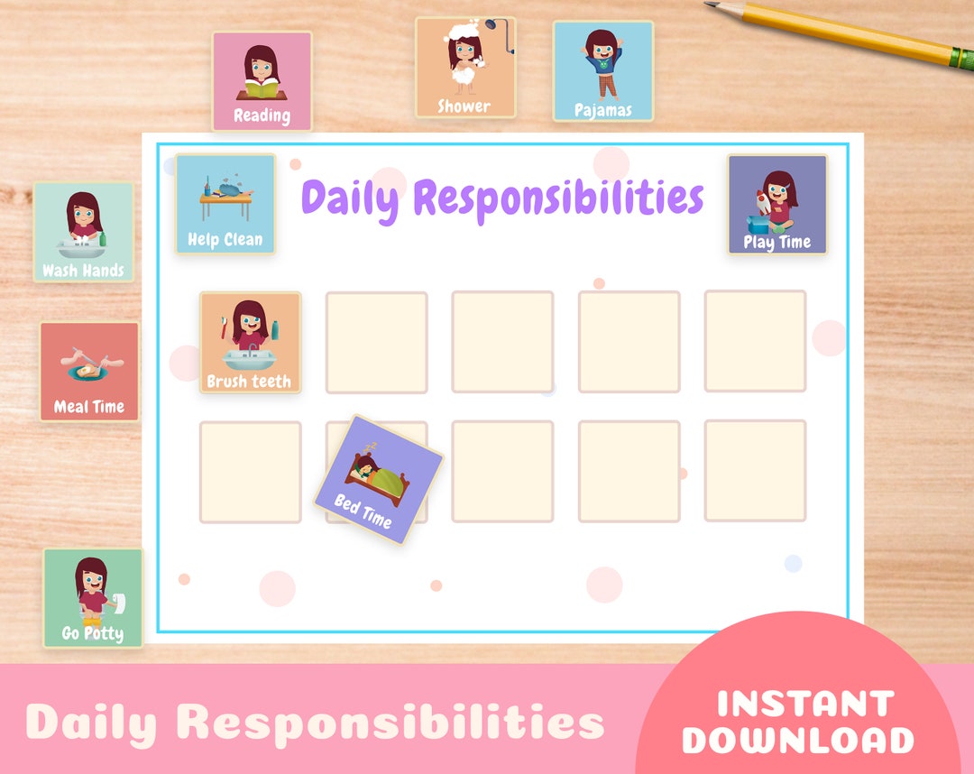 Kids Chore Chart | Printable Daily Rhythm | Daily Responsibilities ...