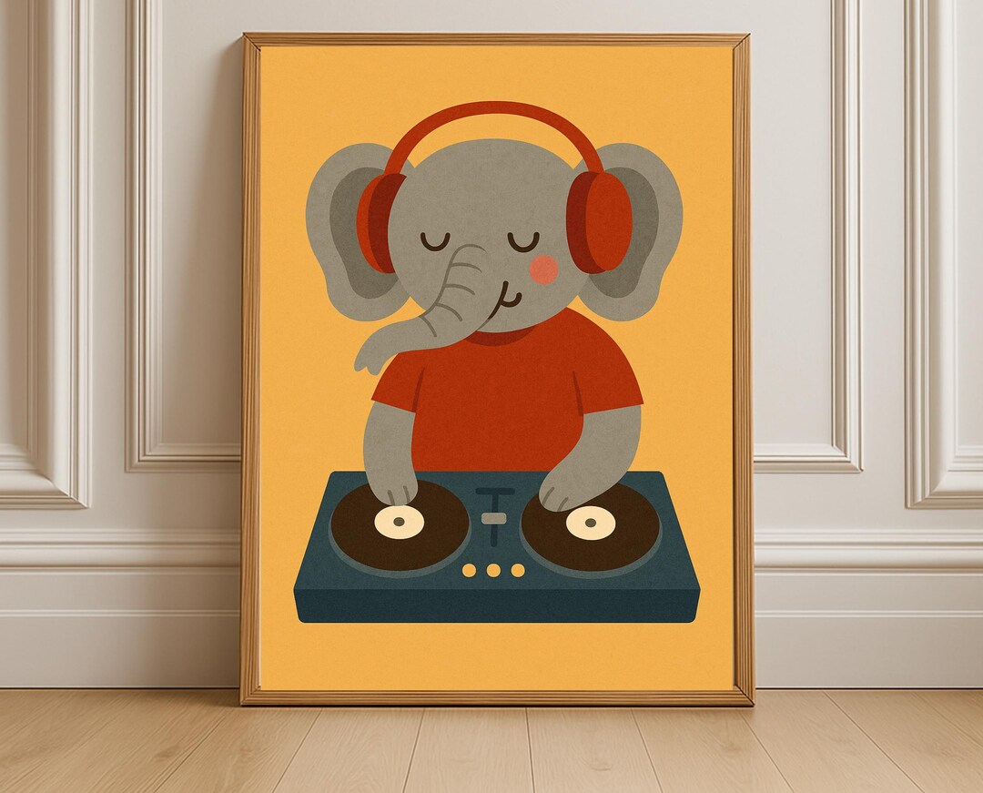 DJ Elephant Print: Playful Nursery & Kids Room Wall Art (digital ...