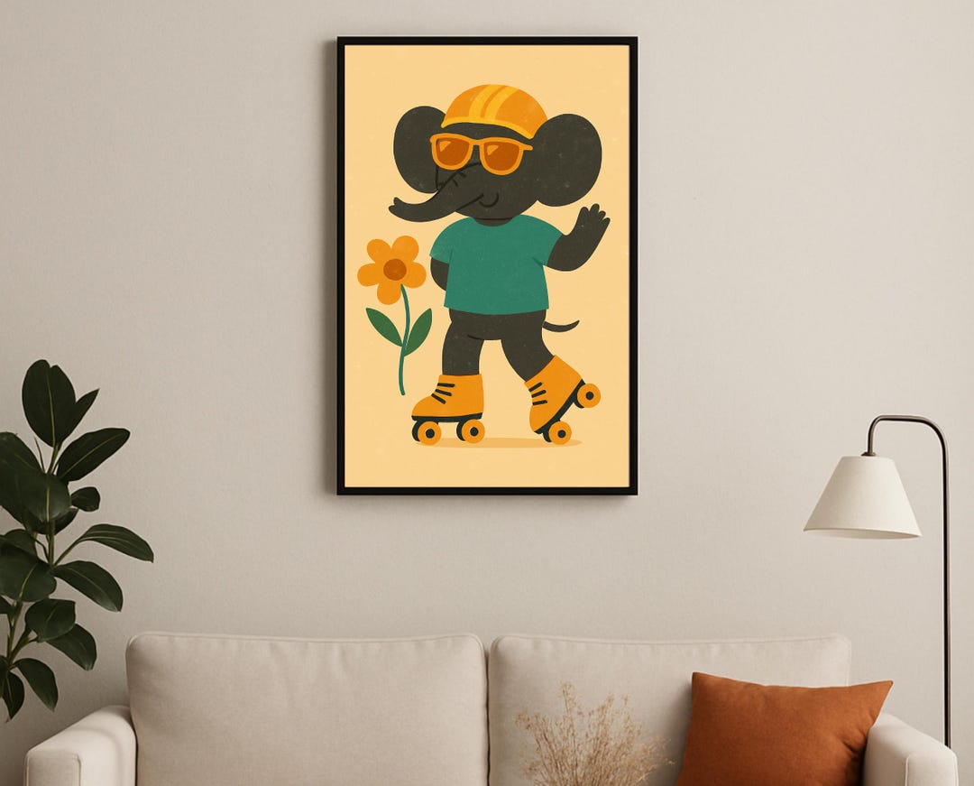 Roller Skating Elephant Print: Nursery & Playroom Wall Art (digital ...