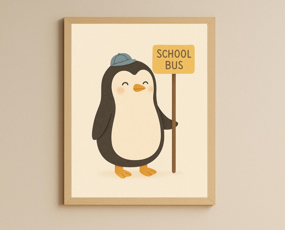 Penguin School Bus Nursery Wall Art Printable – Back to School Kids ...