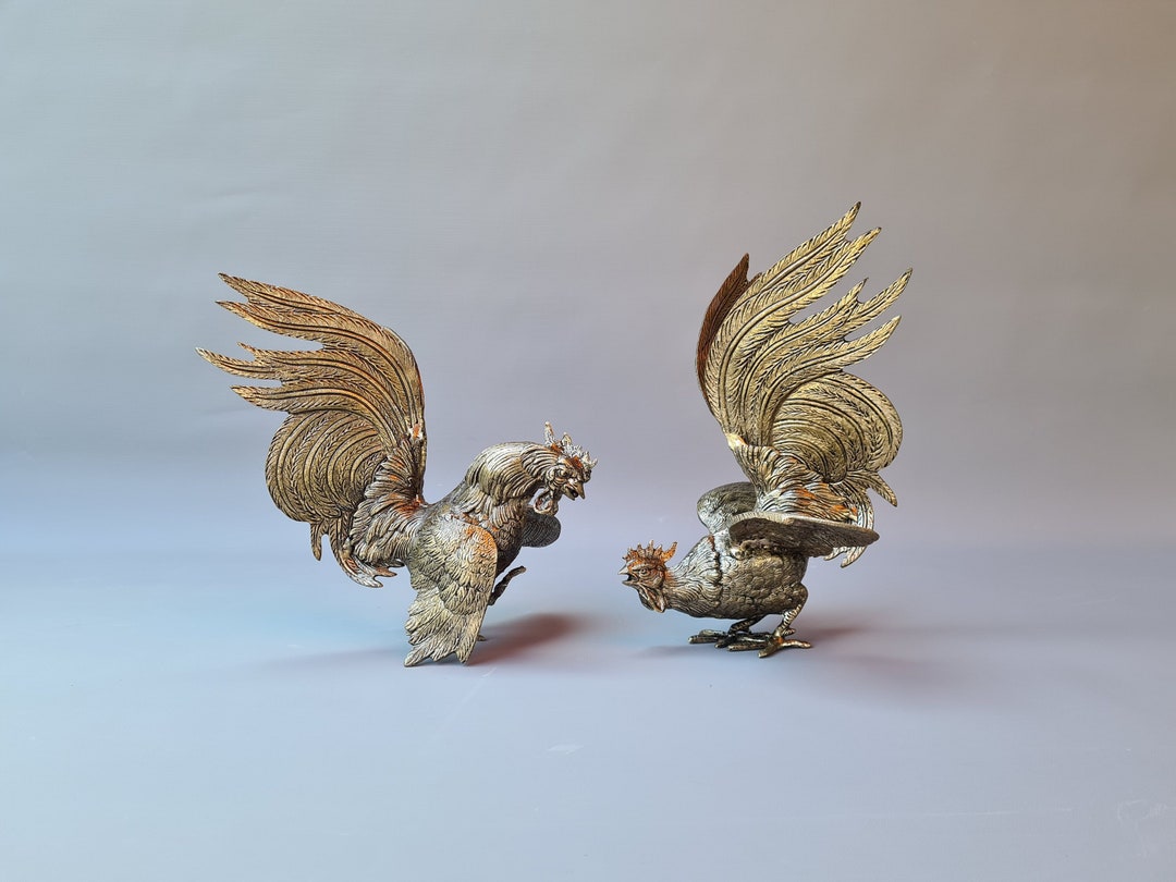 Pair of Two Brass Roosters Figurines - Etsy