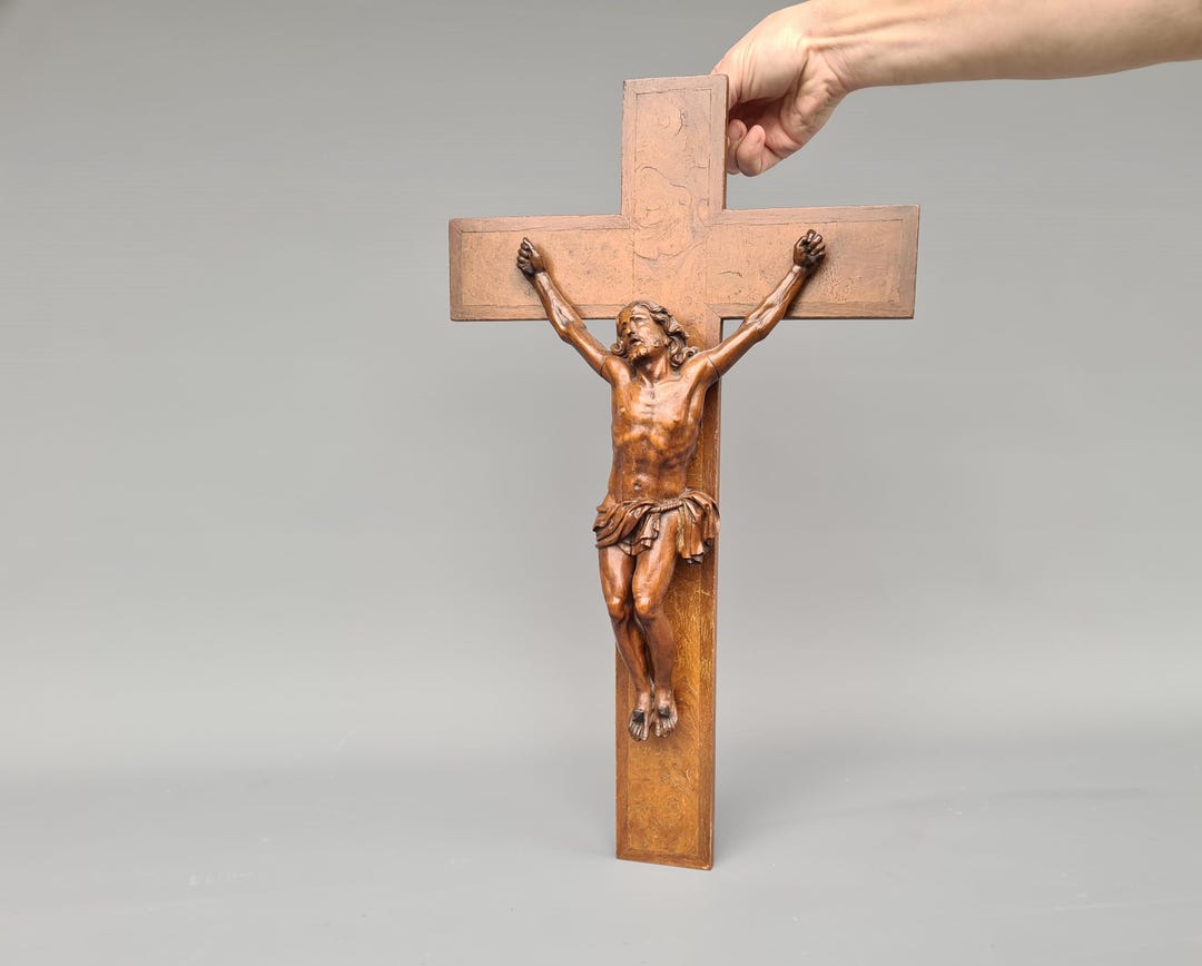 Antique Carved Wood Jesus Christ Corpus Crucifix Religious Sculpture ...