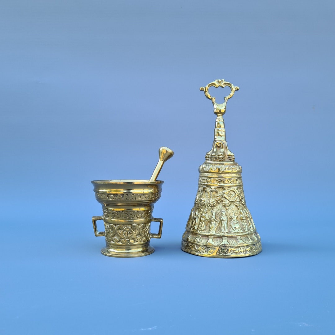 Cast Temple Bell, Solid Brass Hand Bell & Mortar With Pestle ++ - Etsy