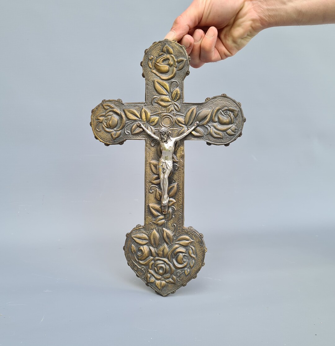 Antique Copper/brass Crucifix / Jesus Religious Cross, Art Deco Style ...