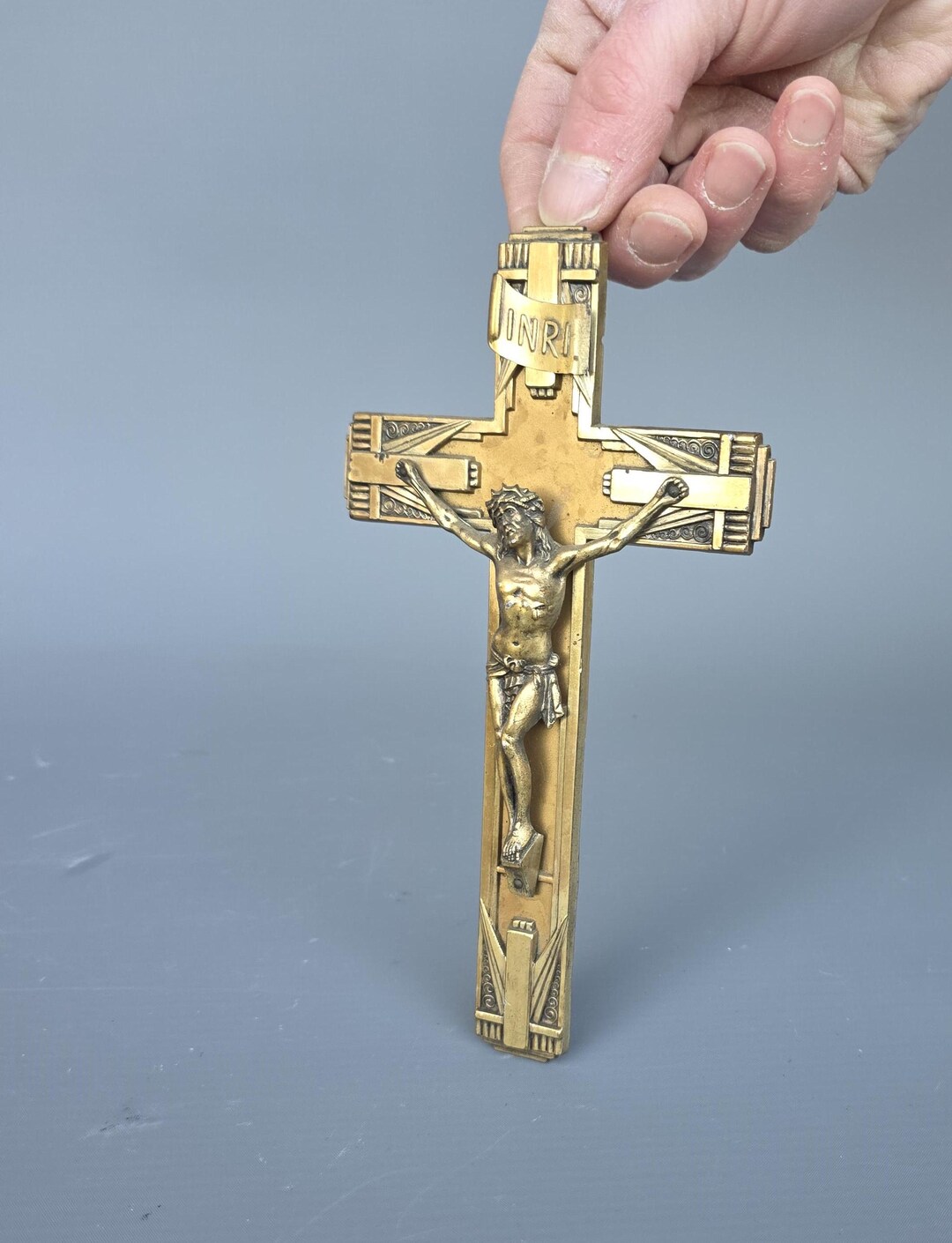 Small Brass Art Deco Jesus Cross Crucifix - Etsy