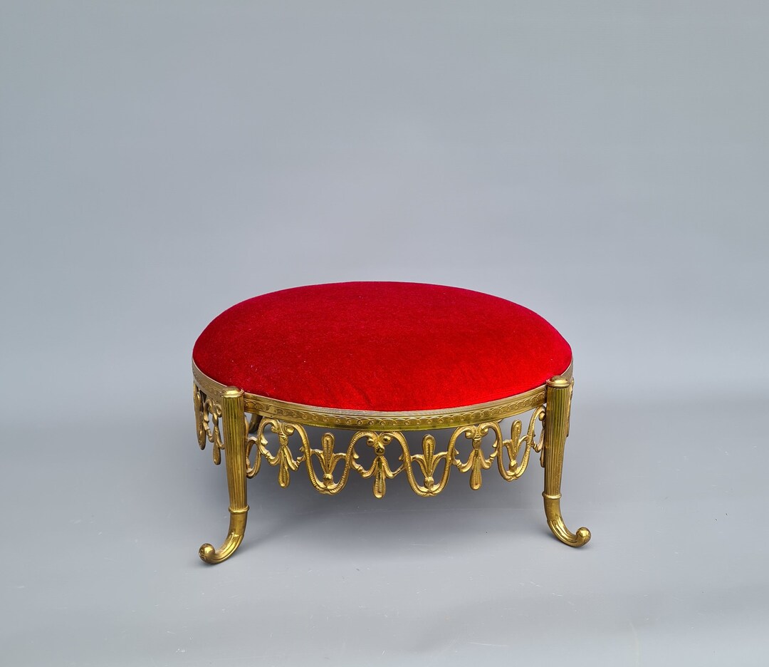 Quality Spanish Style Red Velvet Bench With Gold Cast Iron Legs ...