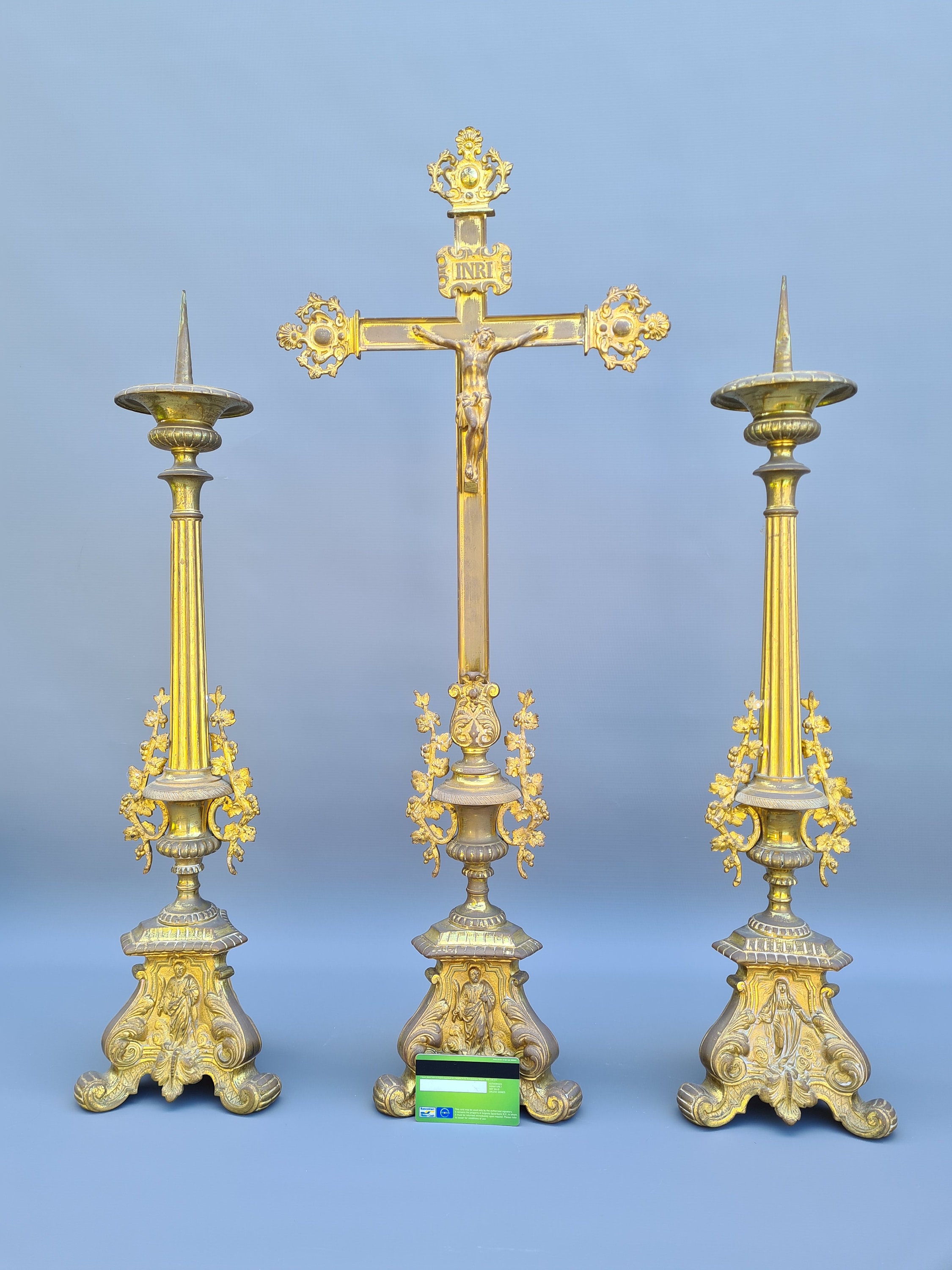 Antique Large Brass Brass Altar Cross and Candlestick Set - Etsy