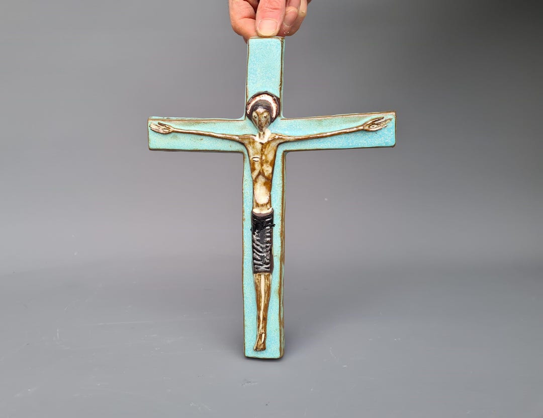Beautiful Vintage 1960's Ceramic Crucifix, Belgium Art Piece by Oswald ...