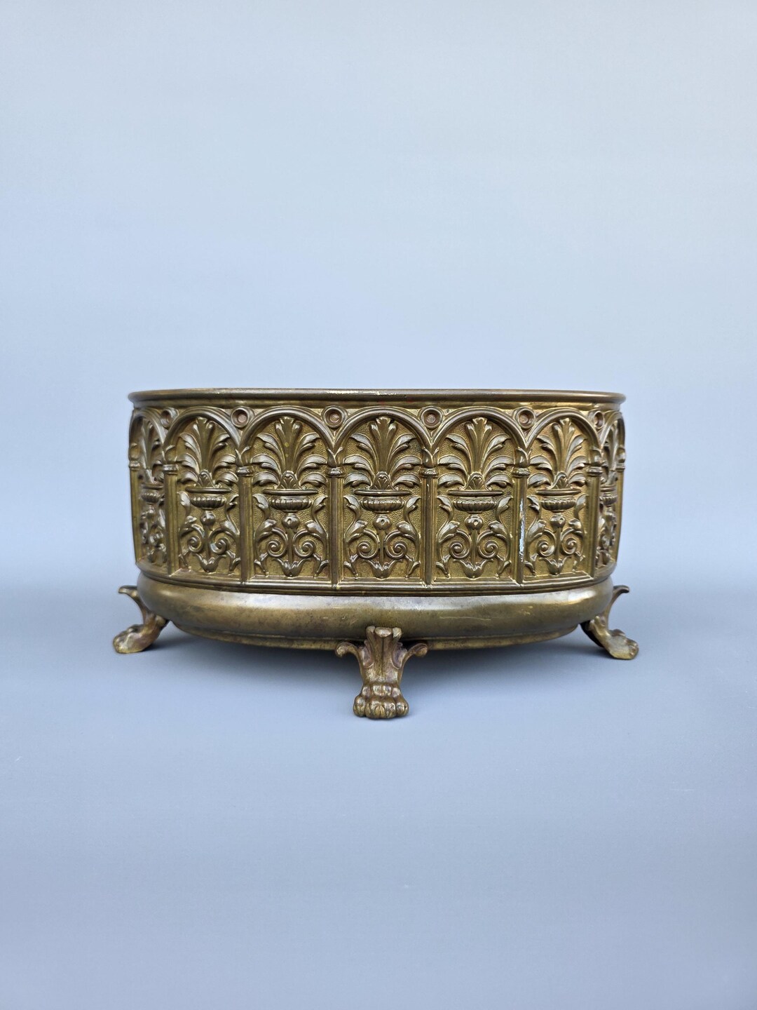 Oval Antique French Embossed Repousse Brass Jardinière / Planter ...