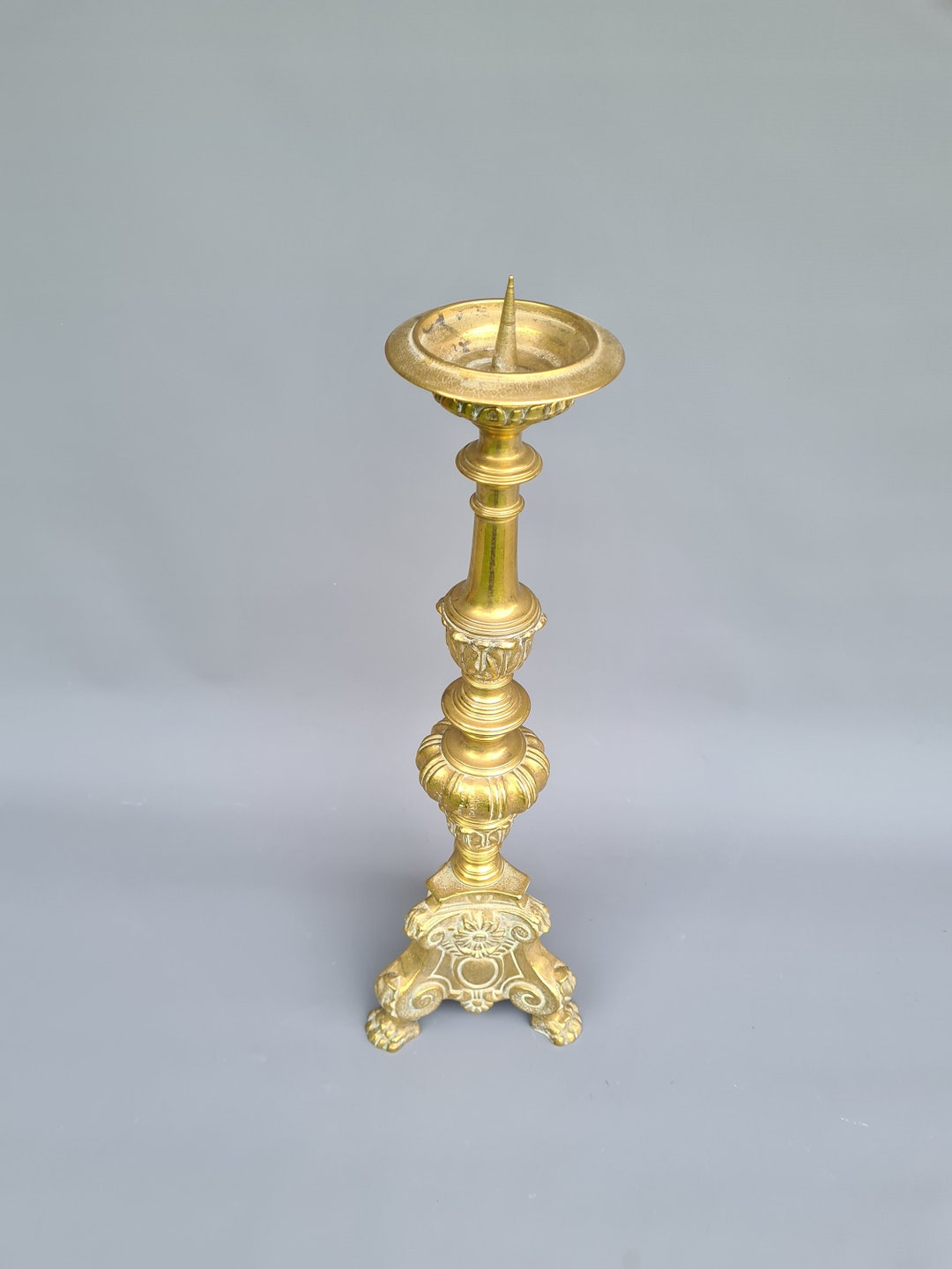 Large Brass Church Candlestick in Baroque Style With Tripod Foot ++ - Etsy