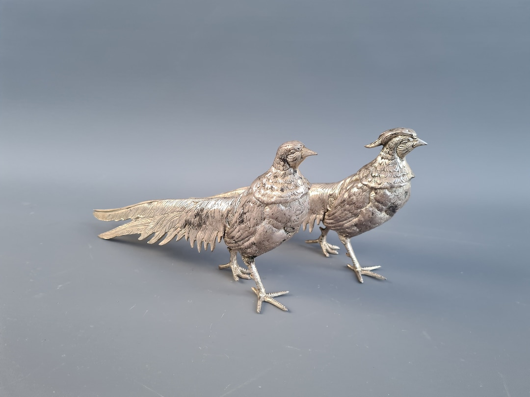 Beautiful Pair of Two Pheasants Made of Silver-plated Metal - Etsy