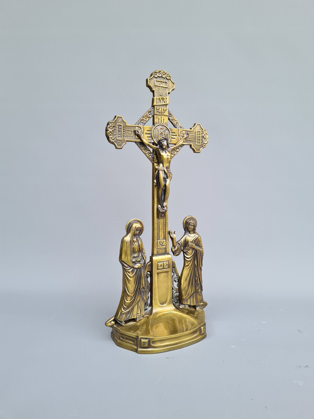 Antique French Metal Art Deco Standing Cross Altar / Table Altar ...