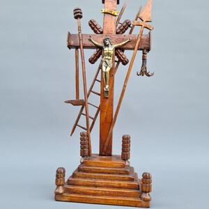 Standing Hand Carved Wood Crucifix Tools of Brass Corpus - Etsy