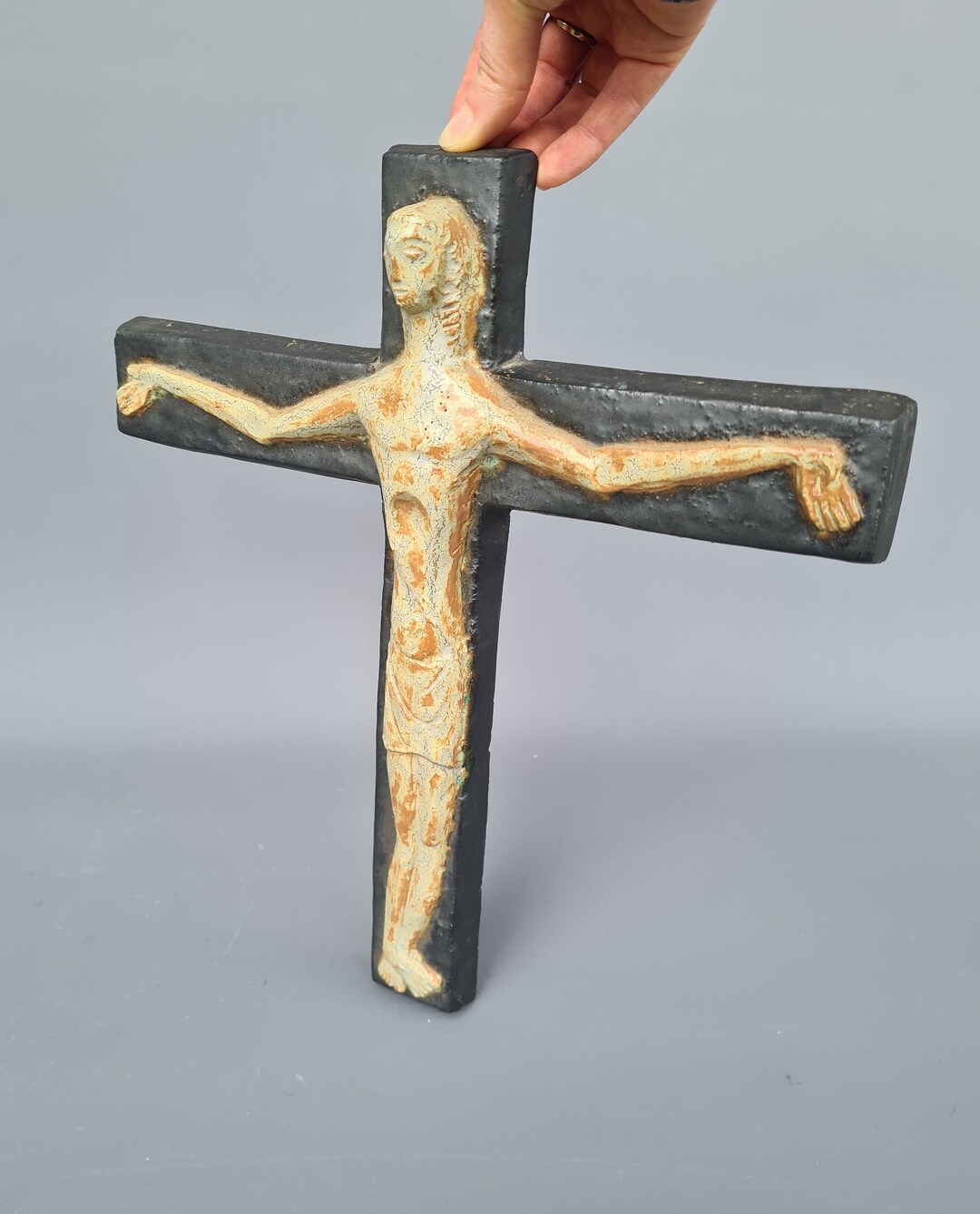 Beautiful Large Vintage 1960's Ceramic Crucifix, Belgium Art Piece by ...