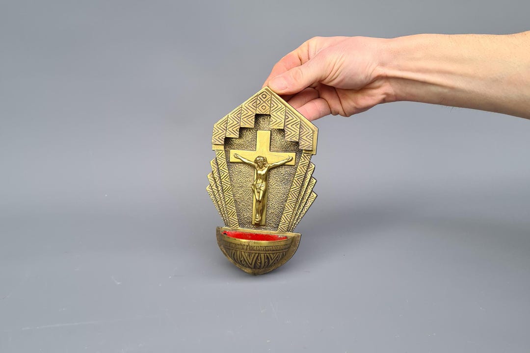French Brass Holy Water Font, Art Deco Style ++ - Etsy