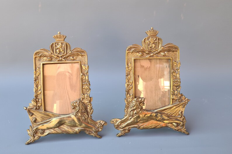 Pair Antique French Bronze Picture Photo Frames Heraldic Lion - Etsy