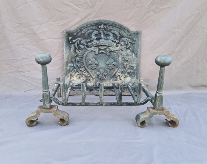 Fire Back With a Matching Pair of Iron Andirons With a Grate + Fire ...