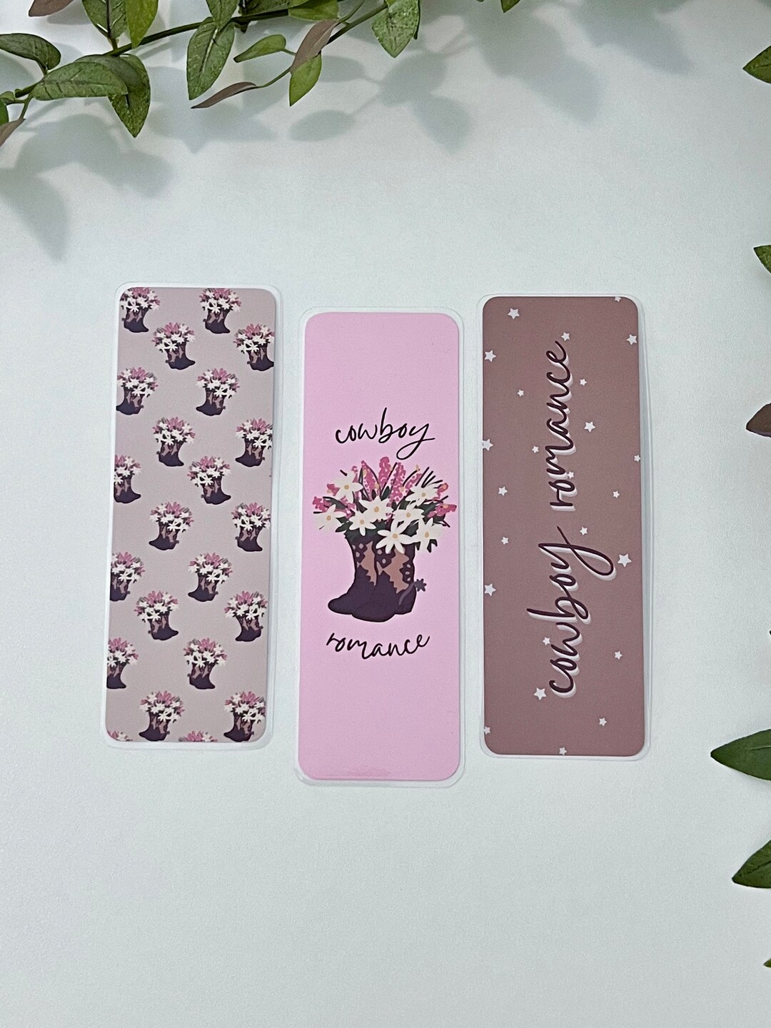 Cowboy Romance Bookmark Set Cowboy Boots, Flowers, Brown & Pink Design ...