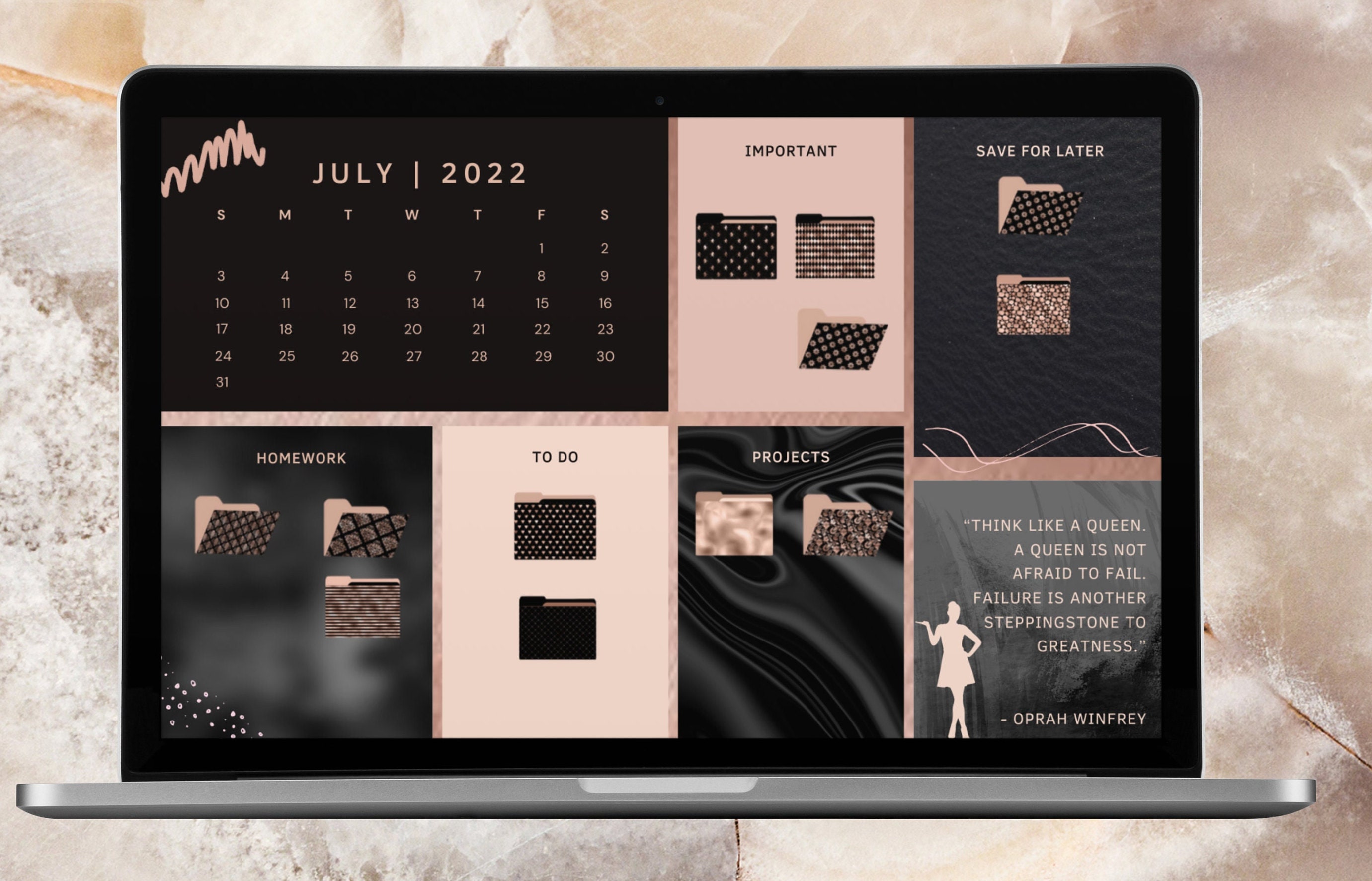 Rose Gold & Black Desktop Folder Icons | Compatible for Windows or Mac ...