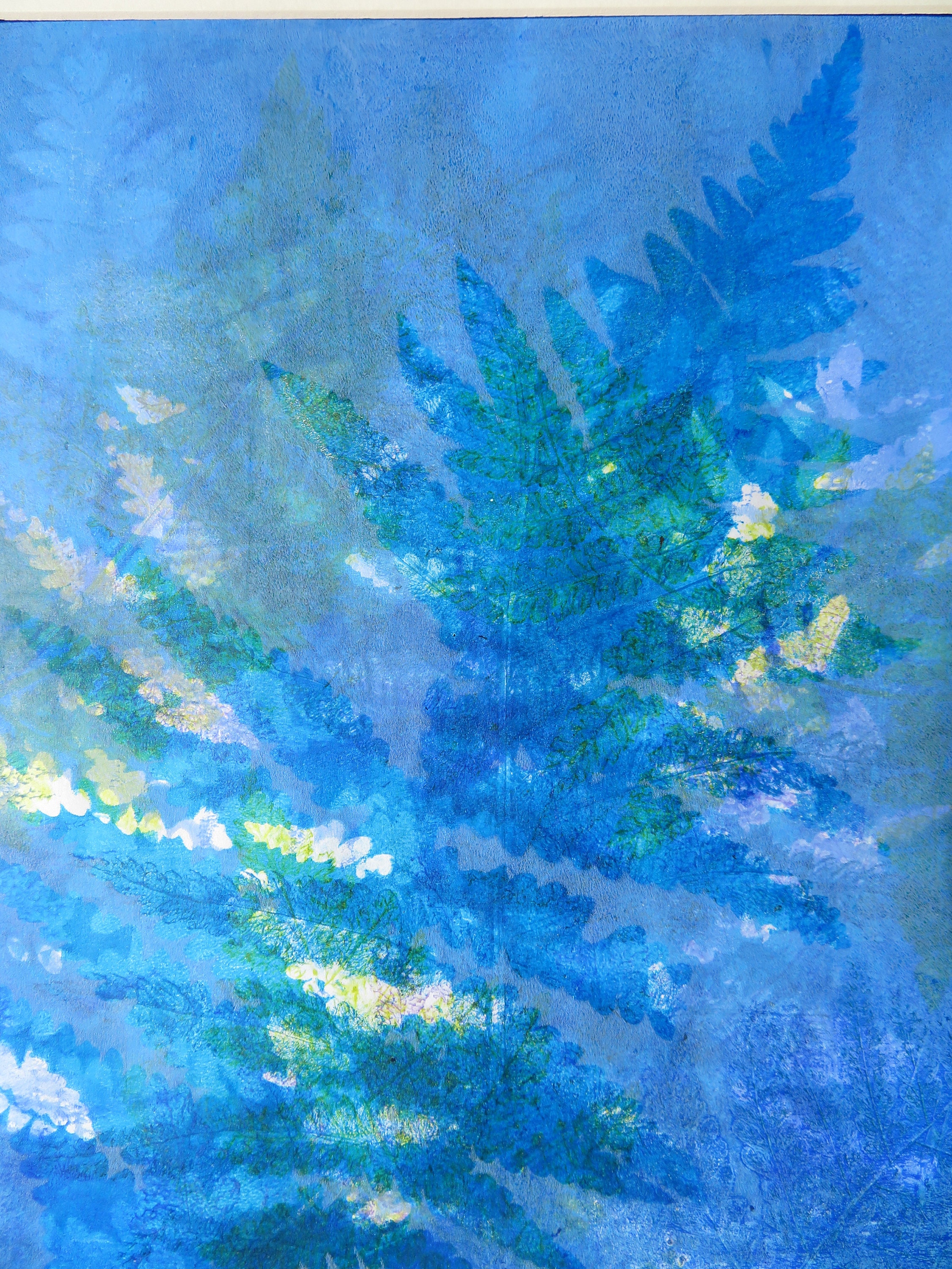 Blue Fern Abstract Monotype Botanical Print montado listo - Etsy España