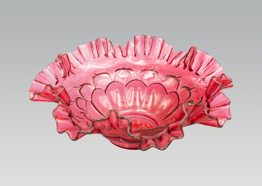 Fenton Jacqueline Cranberry Bowl Vintage Art Glass Country Cranberry ...