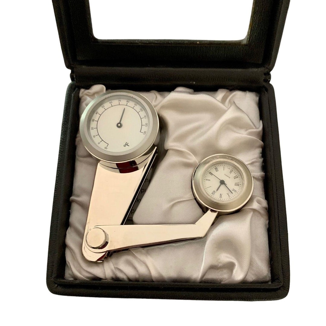 NIB Desk Analog Clock & Thermometer Paperweight Combo - Silver/chrome ...