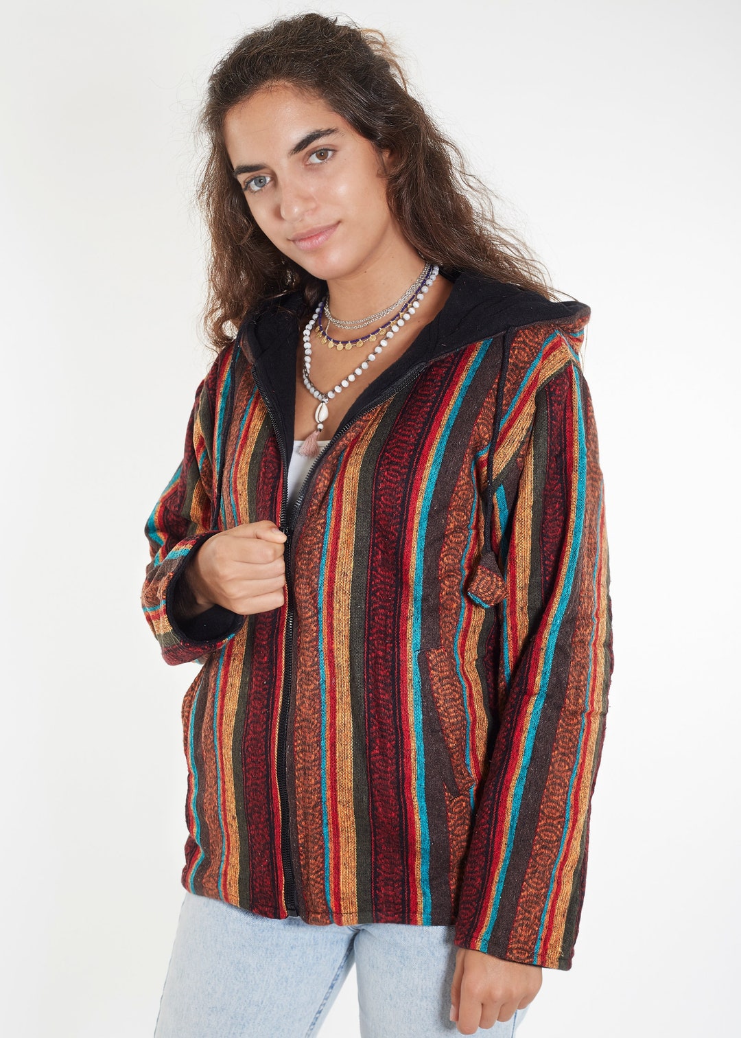 Blue & Brown Pattern Handmade Gheri Cotton Jacket Traditional Nepalese ...