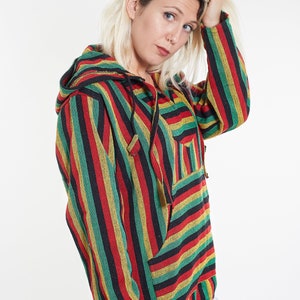 Rasta Color Baja Hoodie - Traditional Nepalese Gheri Cotton Fabric ...
