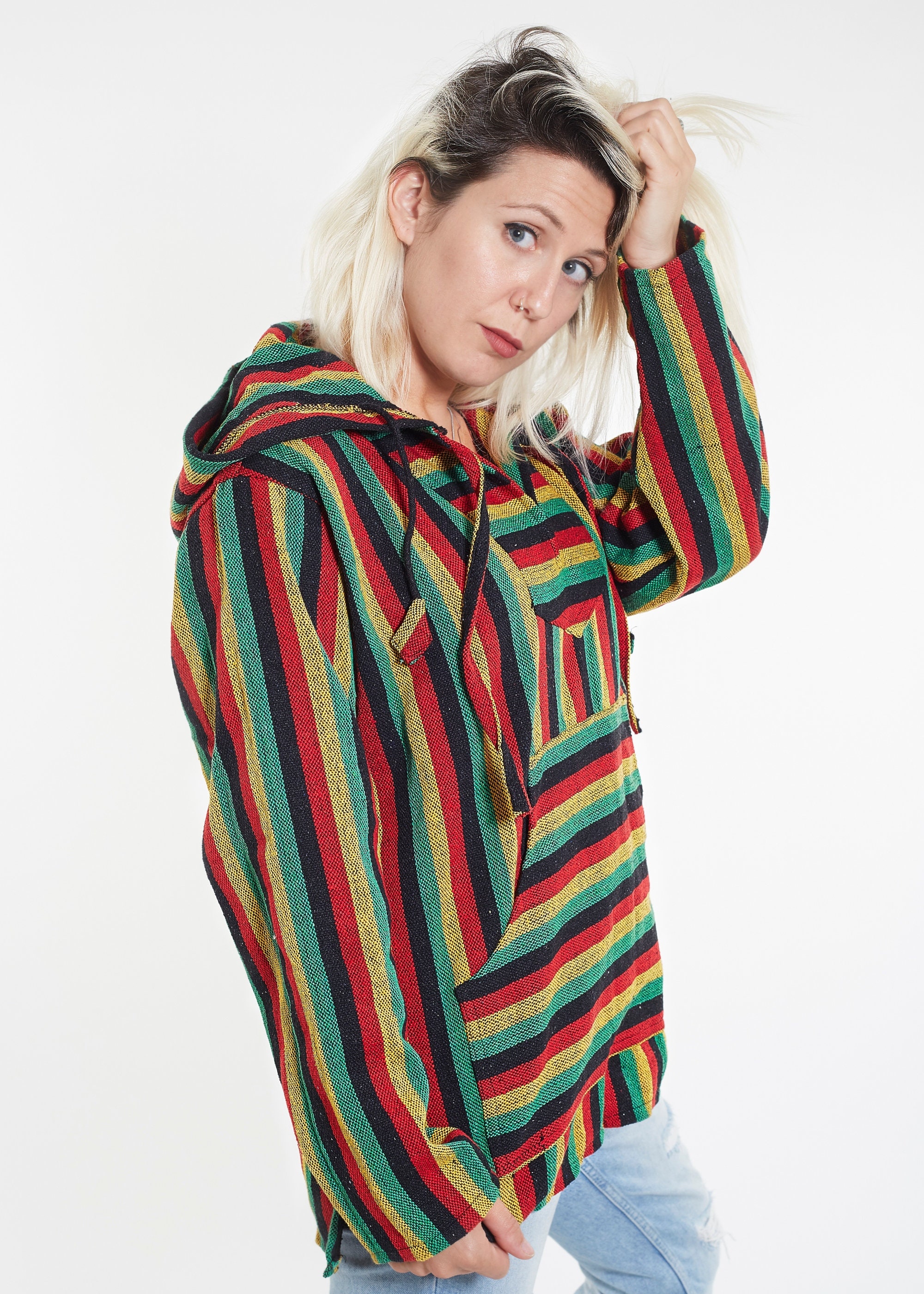 Rasta Color Baja Hoodie Traditional Nepalese Gheri Cotton - Etsy