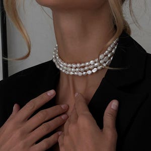 Real Freshwater Pearl Choker Necklace - 3 Layered Pearl Choker - Bridal Choker, Wedding Necklace ...