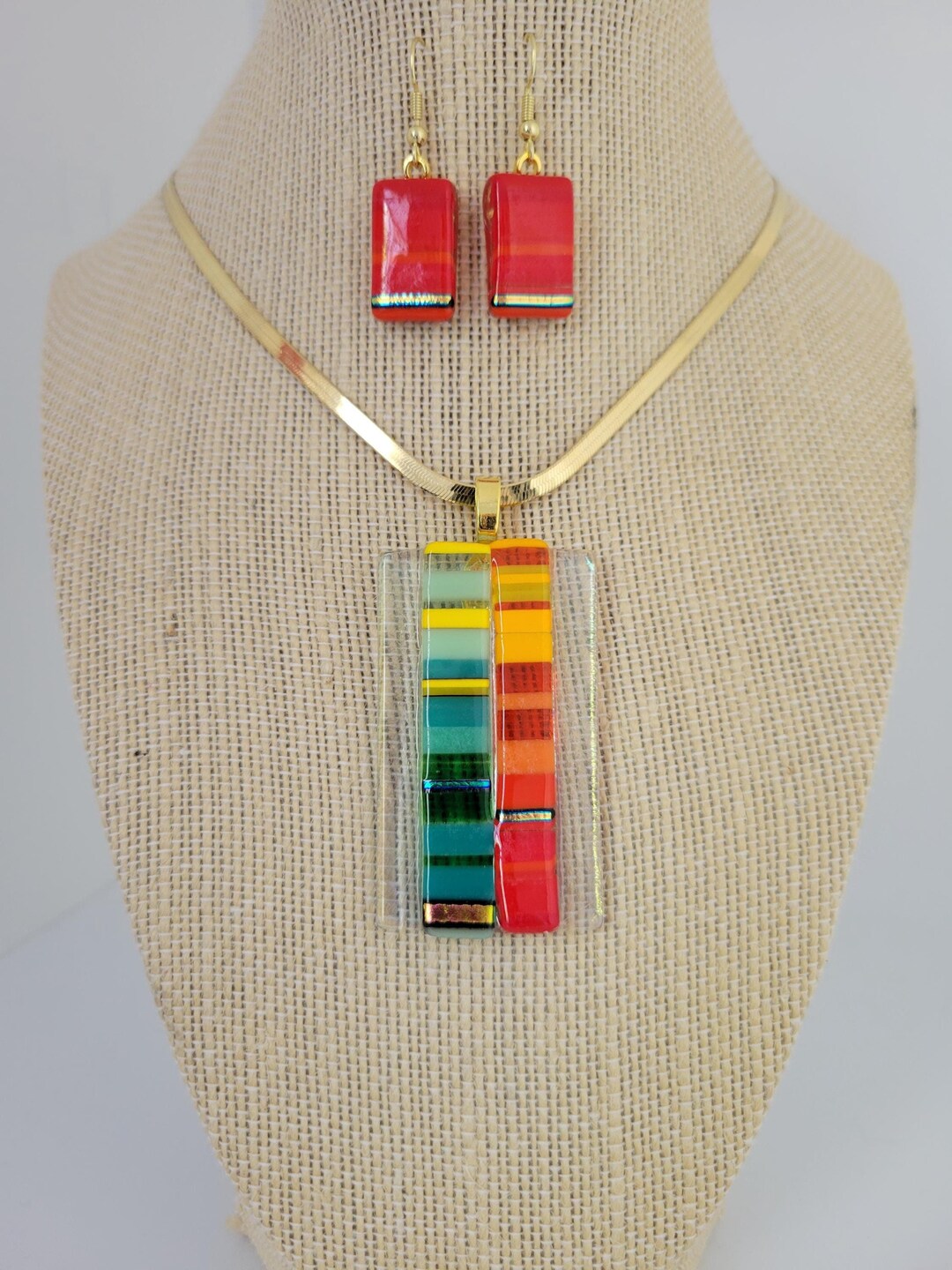 Striped Iridescent Glass Pendants - Etsy