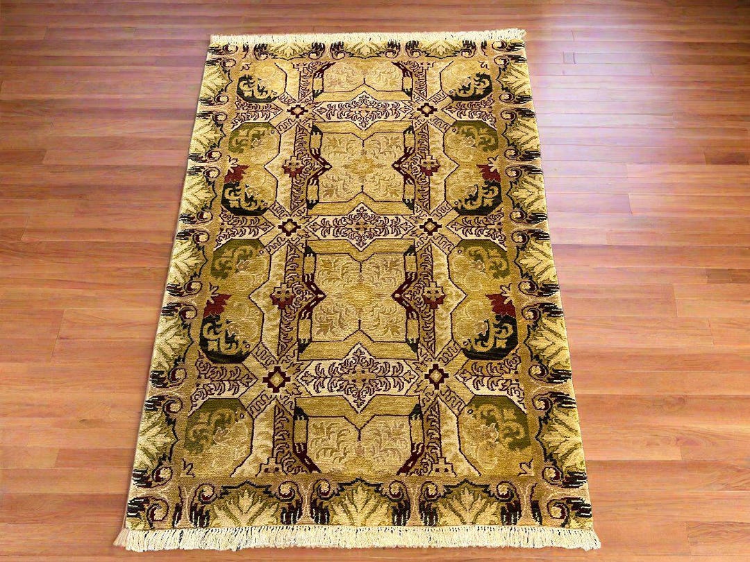 4X6 Indo Agra Handmade Wool Rug - Etsy