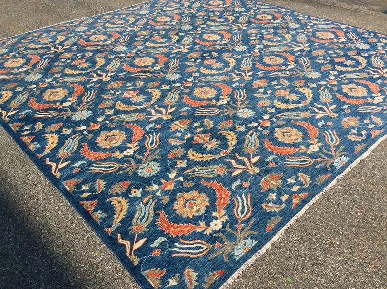 Blue Floral Modern 13X13 Handmade Wool Rug # 11366 - Etsy